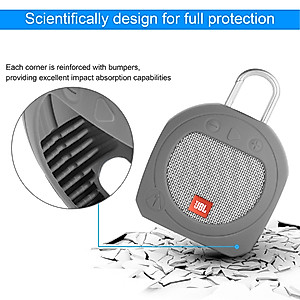 TXEsign Protective Silicone Stand Up Carrying Case for JBL Clip 3 Waterproof Portable Bluetooth Speaker (Light Grey)