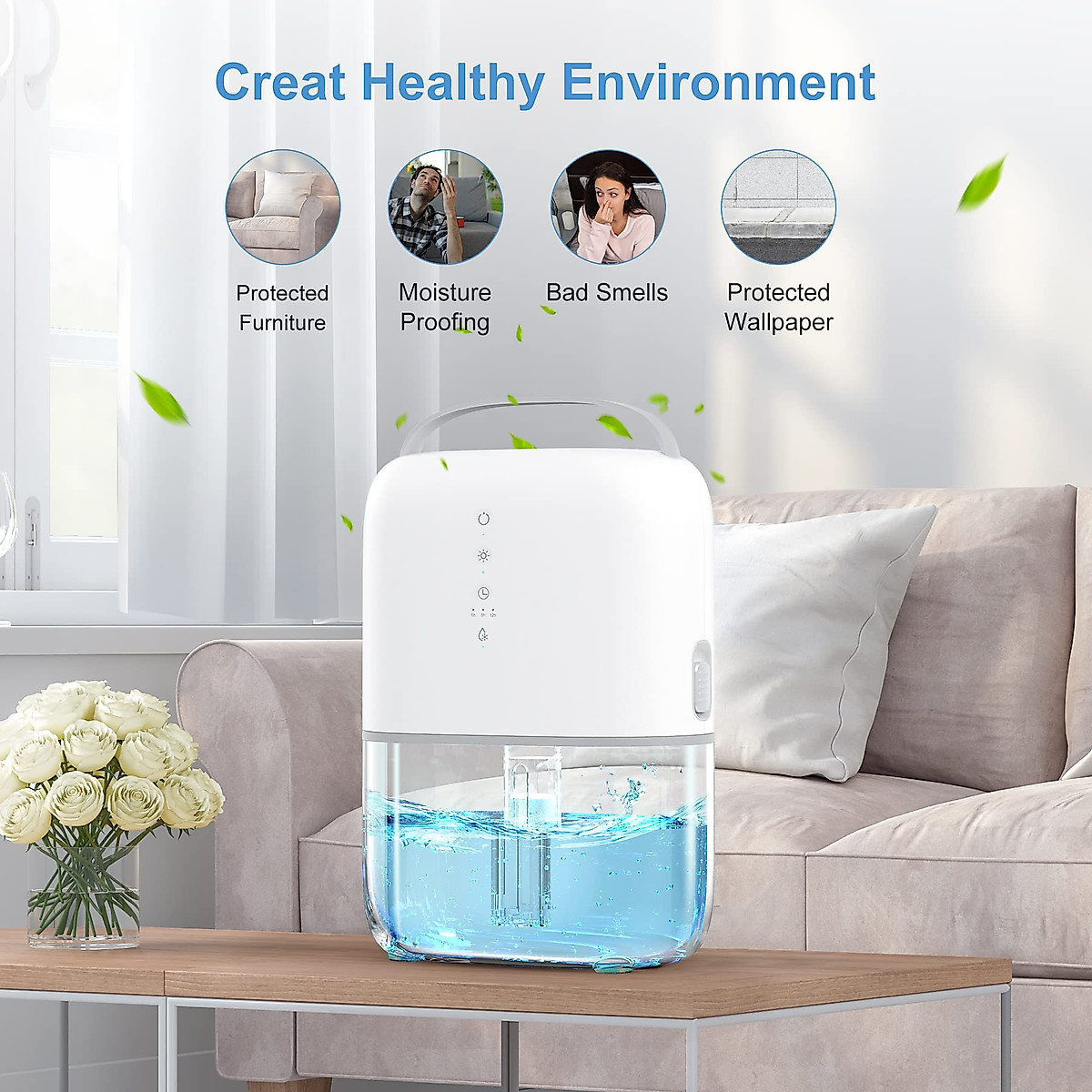 Dehumidifiers, Small Dehumidifiers for Home 320 Sq.Ft with Timer, LED Light 50oz(1500ml) Auto Defrost Portable Dehumidifiers for RV Bedroom Bathroom Closet Kitchen Office, Ultra Quiet