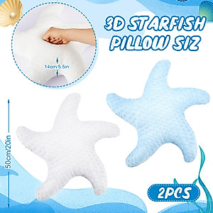 2 Pcs Starfish Pillow Cute Beach Pillow 20'' Star Fish Shaped Throw Pillows Plush Beach Room Decor Decorative Ocean Star Stuffed Toy Animal Plush Cushion for Bedroom Living Room (White,Blue)