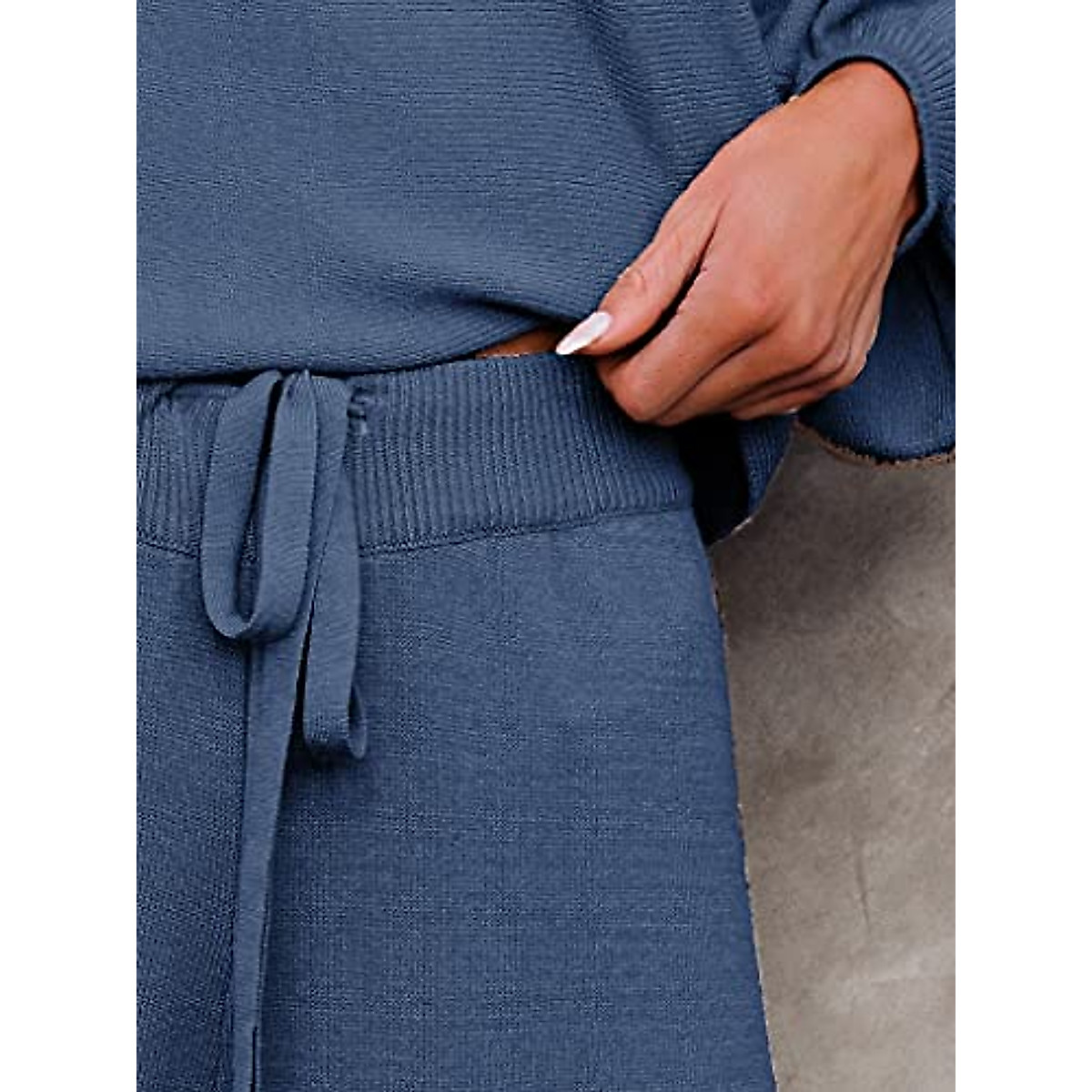 Ekouaer Knit Lounge Sets for Women 2 Piece Cozy Long Sleeve Pullover Sweater Top and Wide Leg Pants Set Pajamas Outfits Blue