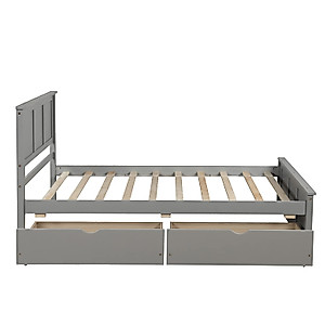 Twin Bed with Drawers,Wood Platform Bed Frame with Headboard and Footboard Wooden Captain Bed for Boys, Girls, Kids, Teens, Gray