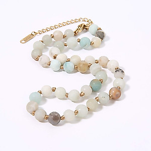 BALIBALI Semi Precious Stone Beaded Choker Necklace 14K Gold Plated Natural Stone Double Strand Necklace Layered Short Necklaces