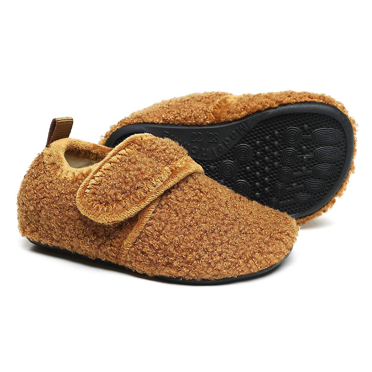 SLEVEL Comfort Toddler Slippers Lightweight Little Kids Indoor Non Slip Grip Winter Fuzzy Warm House Floor Home Shoes for Boys Girls (S191006Brown23)