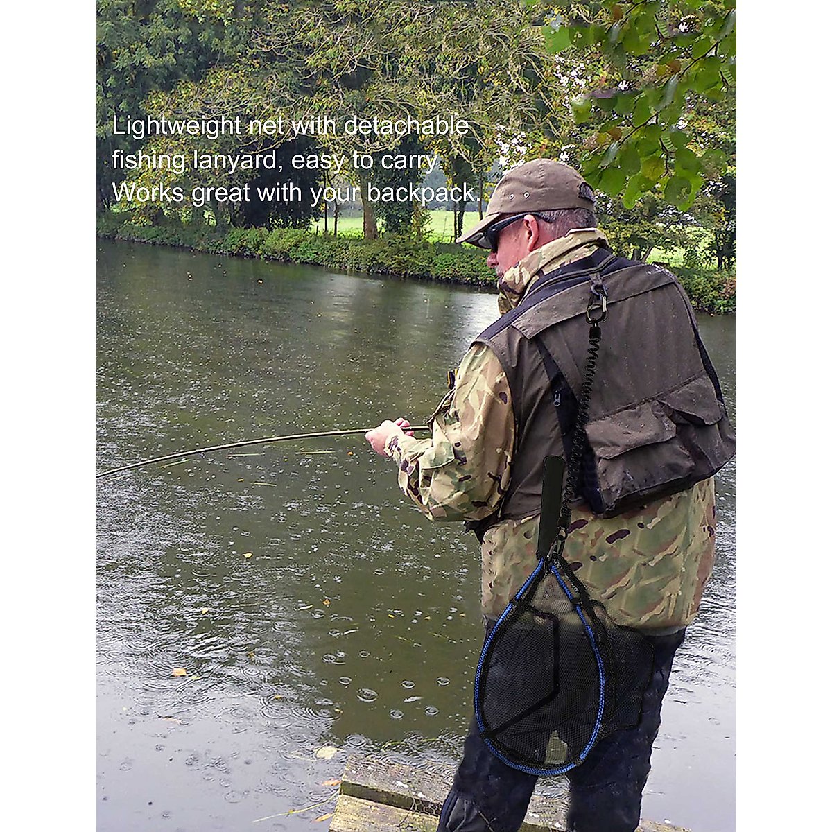 Facikono Fly Fishing Net Trout Net Kayak Fishing Net Freshwater Trout Fishing Landing Net Rubber Mesh for Catch and Release