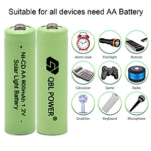 QBLPOWER Ni-CD AA 800mAh 1.2V Rechargeable Battery for Solar Outdoor Lights Lamp Garden Yard Lawn(8 Pieces)