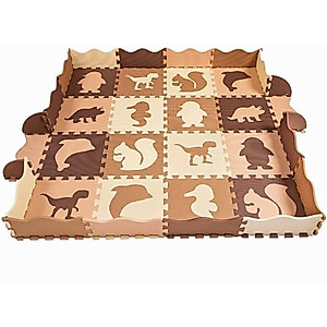 KOOTOYS Animal Pattern Foam Playmat for Babies, 36 PCS Baby Play Mat Interlocking Foam Tiles for Kids, Jigsaw Puzzle Foam Floor Mats with Fence, Activity Play Mats for Babies and Toddlers