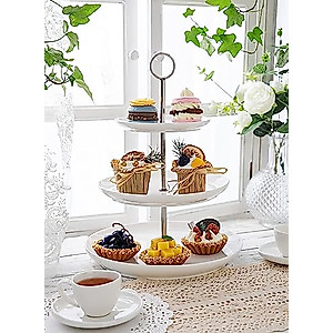Sweese 735.101 3 Tier Cupcake Stand- White Porcelain Cake Stand- Dessert Stand, Tiered Serving Trays for Parties
