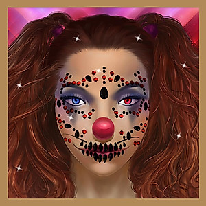 4-Pack Day Of The Death Face Gems,Halloween Temporary Face Tattoos, Rhinestone Face Jewels Stickers