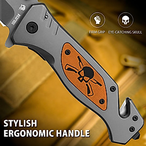 NedFoss Pocket Knife NF17, 3 in 1 3.8" Tactical Knife with Seat Belt Cutter, Glass Breaker, Liner Lock, Belt Clip, Survival Knife Hunting knife for Camping Hiking