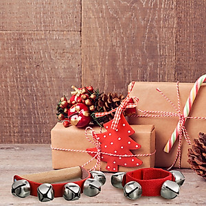 9 Pcs Christmas Hand Jingle Bells Wooden Hand Sleigh Bells Wrist Band Jingle Bells Jingle Shaker Bells with Wooden Grip Musical Bell Instruments Handheld Bells for Birthday Party Favors