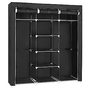 SONGMICS Portable Clothes Closet, Non-Woven Fabric Wardrobe with 2 Hanging Rods, 9 Shelves, Storage Organizer, Black URYG12H