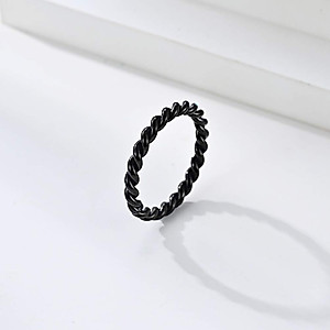 INRENG 3mm Stainless Steel Twisted Rope Ring Wedding Rings Band for Men Women Black Size 7