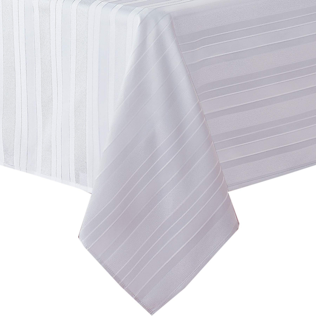 Newbridge Satin Stripe Weave No-Iron Soil Resistant Fabric Tablecloth, 60" x 144" Oblong, White