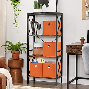 i BKGOO Foldable Storage Cube Drawer Bins Collapsible Fabric Storage Boxes with Round Metal Grommets for Organizing Shelf Nursery Home Closet 4 Pack Orange 11x11x11 inch