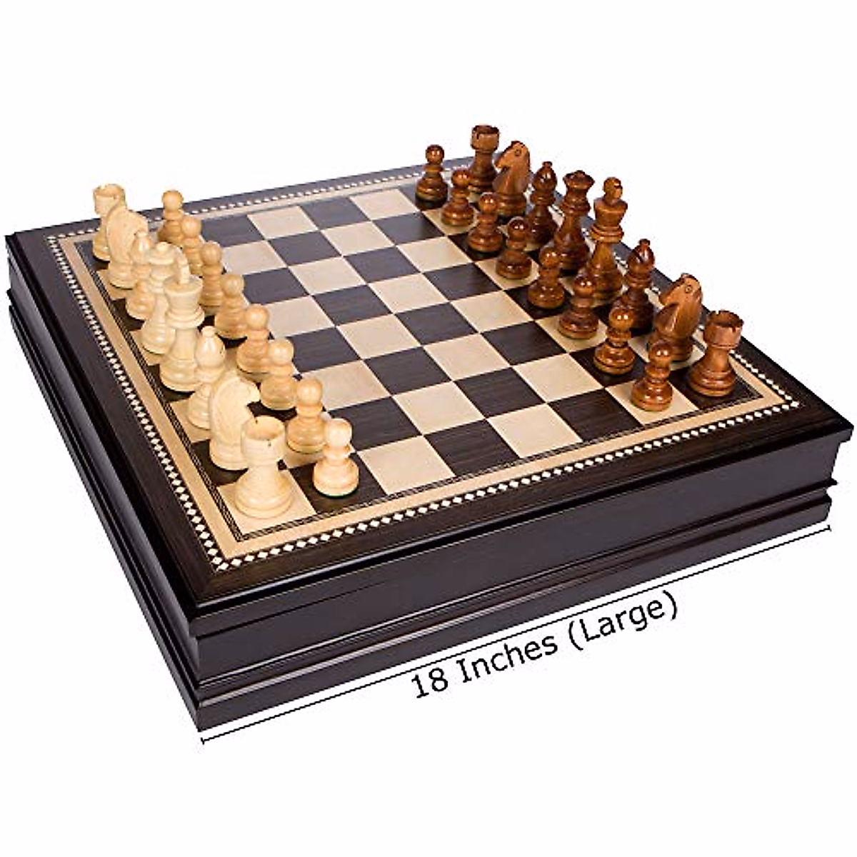 Kavi Inlaid Wood Chess Board Game with Weighted Wooden Pieces, Large 18 x 18 Inch Set