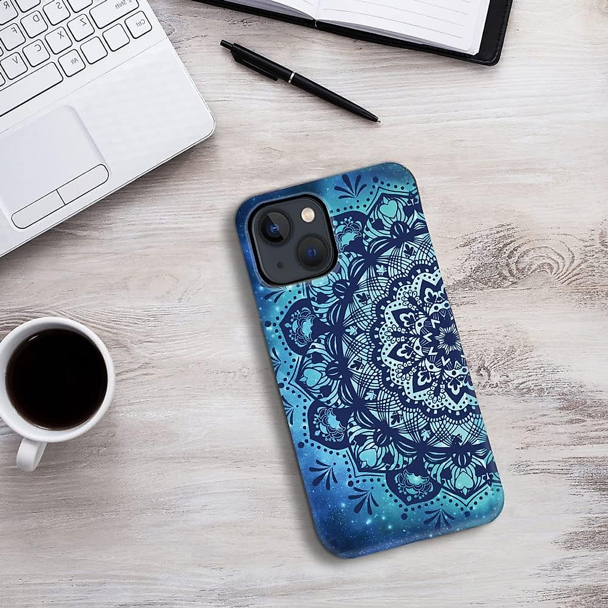 Hi Space Case Compatible with iPhone 15 Plus 2023 6.7 Inch, Slim Shockproof Full Body Rugged Hard Protective Cover, Datura Mandala