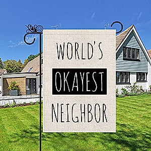 Funny Garden Flag World's Okayest Neighbor Vertical Double Sided Outdoor Indoor Decor Holiday Burlap Yard Sign Flags 12.5 x 18 Inch