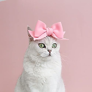 CheeseandU 2Pack Pet Cute Bow Headbands Stretchy Handmade Bow Headband for Dog Cat Puppy Bathroom Apparel Birthday Party Wedding Xmas New Year Valentines Day Costume Photo Prop(Pink, Red)