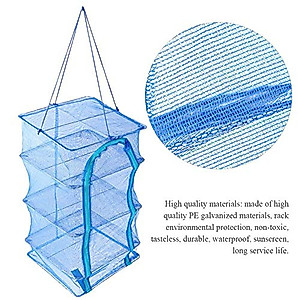 Coolbeauty 4 Layers Meat Drying Net, Foldable Nylon Fish Net Drying Rack, Folding Vegetable Food Dehydrator Receive Storage Carrying Bag with Zipper Blue (15.7X15.7inch/40X40cm cm)