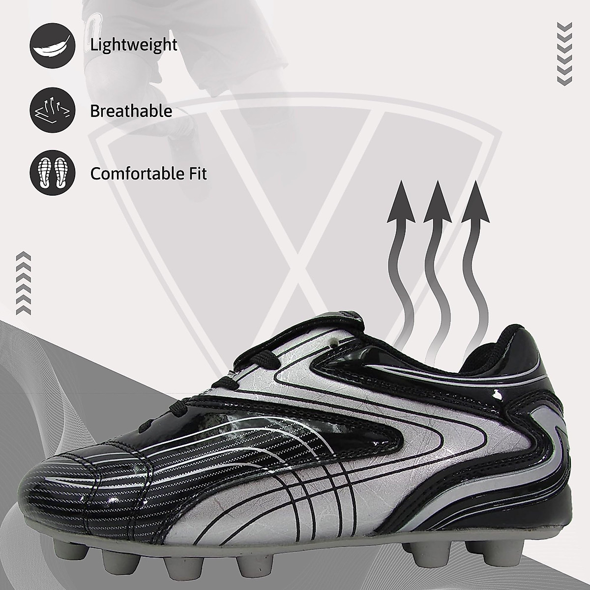 Vizari Striker FG Soccer Shoes | Firm Ground Cleats for Outdoor Surfaces and Fields | Lightweight and Easy to wear Youth Outdoor Soccer Cleats | Black/Silver | 10 Toddler