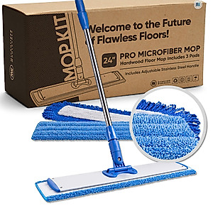 Microfiber Wholesale 24" Microfiber Mop System - Clean & Dust Hardwood, Laminate, & Tile Floors, Reusable Mop Heads, Adjustable Handle, Washable Micro Fiber Wet & Dry Pads, Industrial & Commercial