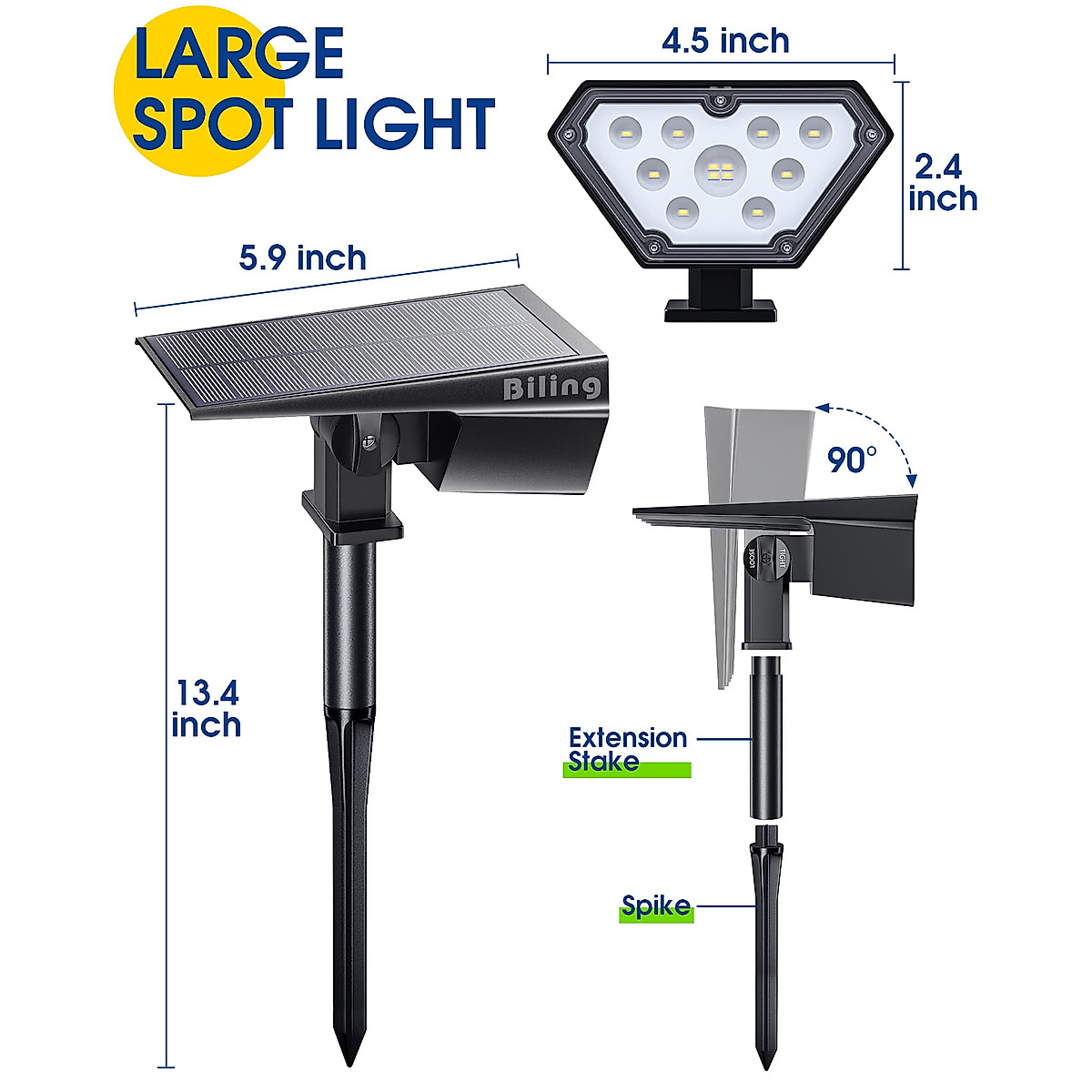 Biling Solar Spot Lights Outdoor, Bright 700 Lumen Solar Outdoor Lights IP67 Waterproof Adjustable Solar House Lights for Patio Pathway Yard Garden Driveway Tree - Warm White(6 Pack)