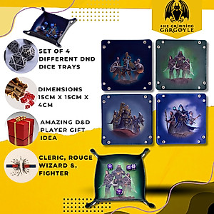Grinning Gargoyle - 4X Fantasy RPG Character Dice Tray Set - Collapsible Dice Rolling Tray - Dice Trays for Polyhedral Die - DND Roleplaying Game Pads- Wizard Fighter Cleric Rogue - Portable Pad Gift