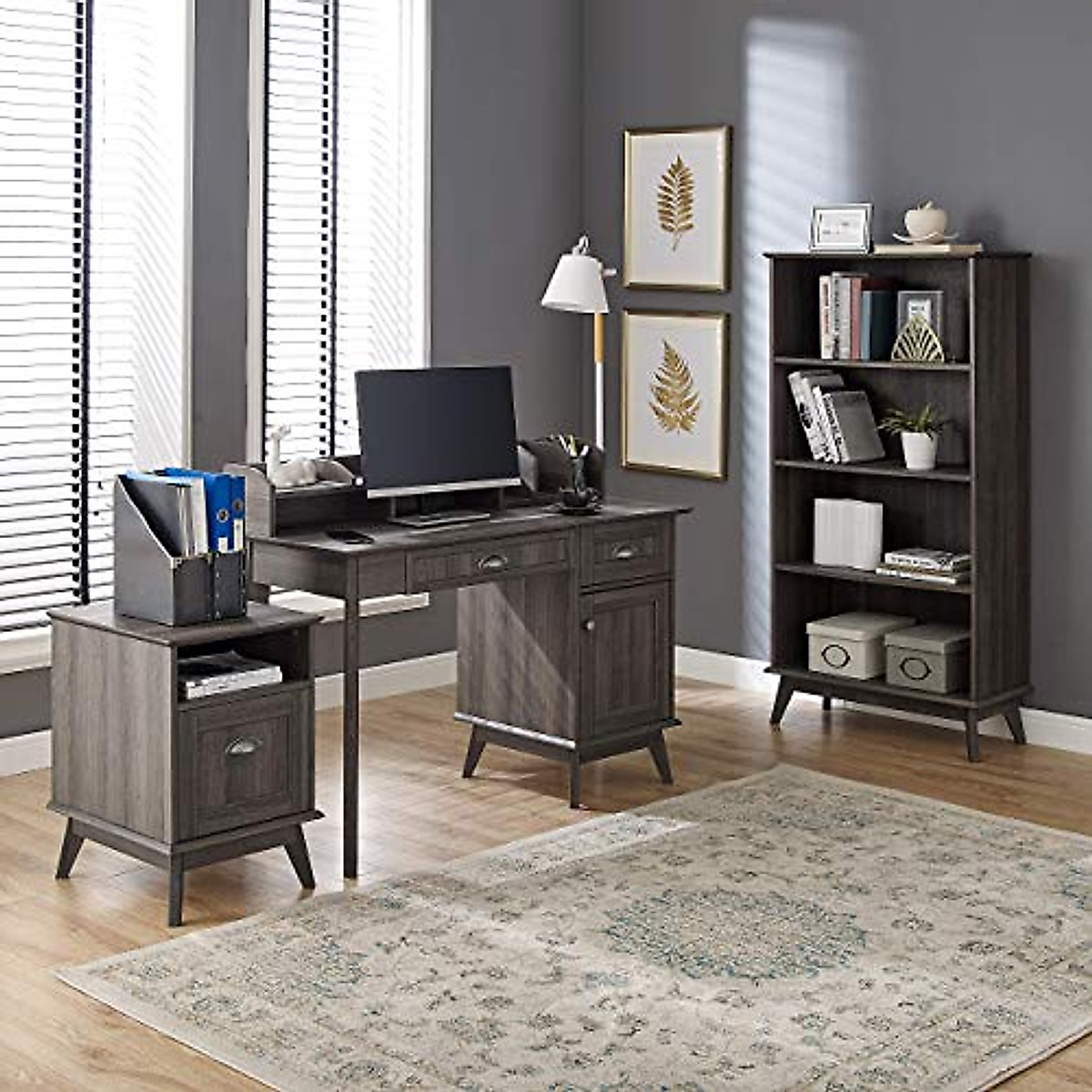 Newport Series Tall Wooden Home Office File Cabinet with Fully Extended Drawer | Side End Table | Sturdy and Stylish | Easy Assembly | Smoke Oak Wood Look Accent Living Room Furniture