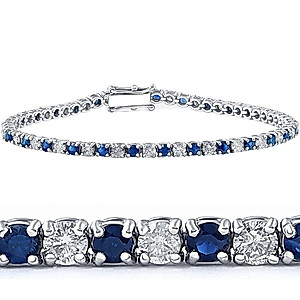 P3 POMPEII3 5ct Blue Sapphire & Diamond Genuine Tennis Bracelet 14K White Gold