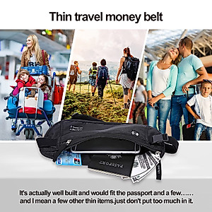 DAITET Money Belt - Passport Holder Secure Hidden Travel Wallet with RFID Blocking, Undercover Fanny Pack (Black)