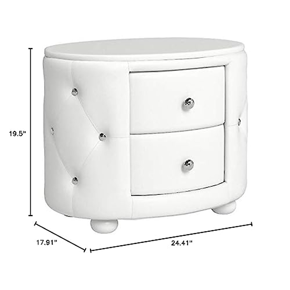 Baxton Studio Davina Hollywood Glamour Style Oval 2-Drawer Faux Leather Upholstered Nightstand, Medium, White