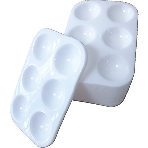 24 Pieces White Paint Plastic Palettes 6 Well Rectangular Watercolor Oil Palette Painting Tray Artist Craft Palettes