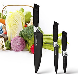 Ceramic Knife Set, Black Coated Knives Set, 6 pieces Stainless Steel Knife Set, BO Oxidation, No Rust, Sharp Black Knife Set with Gift Box for Cooking Cutting and Paring