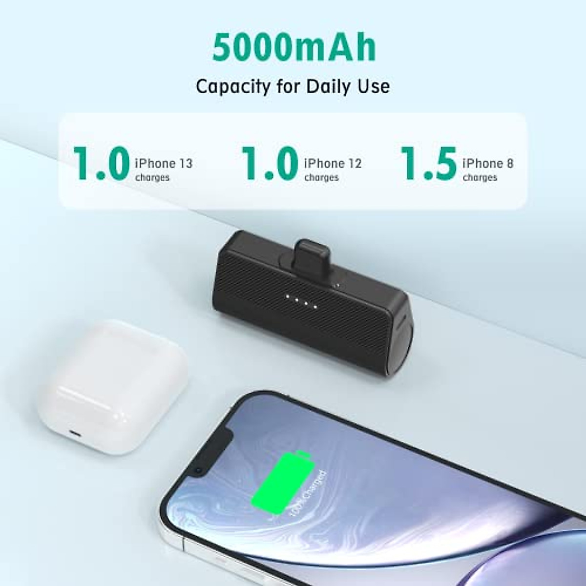 KKD Portable Charger for iPhone MFi Certified 5000Mah Fast Charging Small Power Bank Mini Portable Battery Pack Compact Phone Charger for iPhone