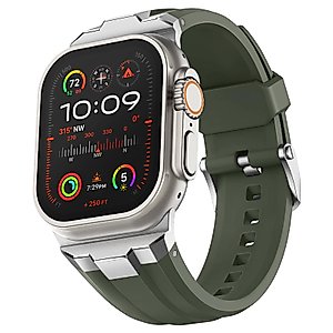 Suitisbest Sport Band for Apple Watch Ultra 2/Apple Watch Ultra Bands 49mm 45mm 44mm 42mm, Wide Rugged 316L Stainless Steel Connector Durable Silicone Band for iWatch Ultra 9 8 7 6 5 4 3 SE