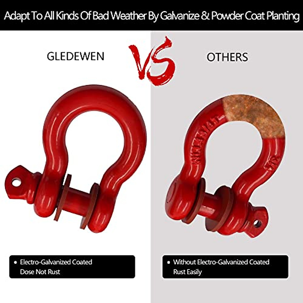 Gledewen Front Tow Hooks Mounting Bracket, with 3/4" D Ring Shackle (2 Pack), with 7/8" Screw Pin and Shackle Isolator & Washers Kit, Compatible with 2009-2021 Toyota Tacoma