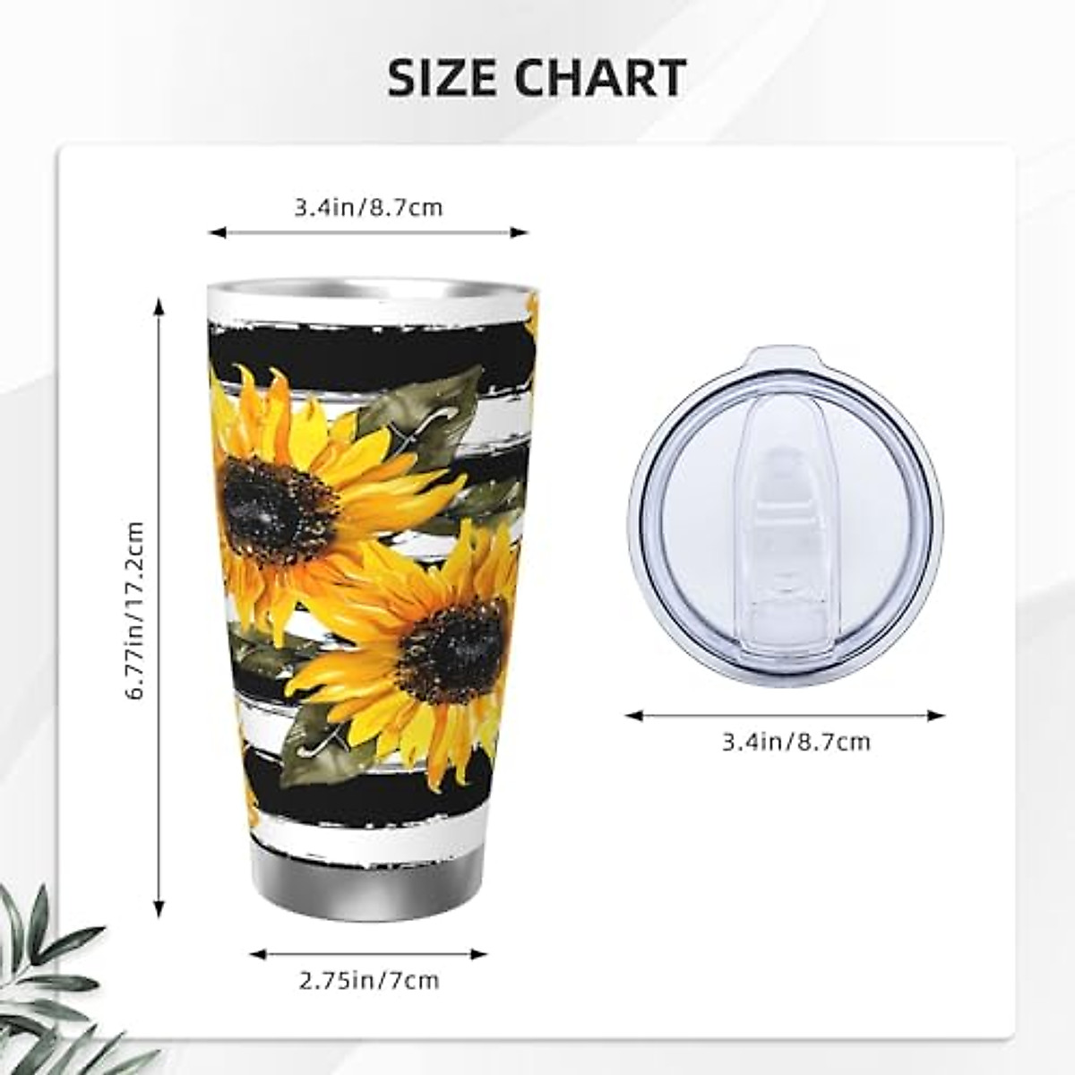 AYCZN Watercolor Sunflower Floral 20 OZ Tumbler Stainless Steel Travel Coffee Mug, Flower Floral Insulated Water Bottle with Lid Leakproof Thermal Cup