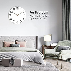 cicininc 12 Inch Wall Clock - Wooden Silent Wall Clocks Battery Operated Non Ticking, Modern Simple Clock for Bathroom, Office, Bedroom, Home, Kitchen, Living Room(12"-White)