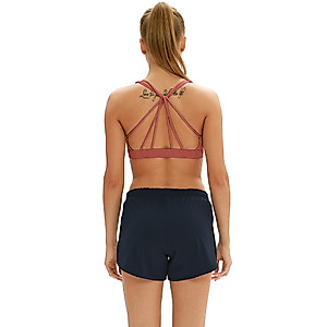 icyzone Padded Strappy Sports Bra Yoga Tops Activewear Workout Clothes for Women (M, Copper Brown)