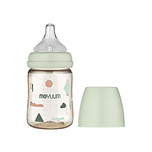 MOYUUM PPSU All in One Baby Bottle, PPSU Baby Bottle for Breastfeeding Babies, Anti-Colic Wide-Neck Non-Tip Stable Base, Easy to Clean Natural Baby Bottle Cloud Edition 170ml, 6oz, Stage 1 (Slow Flow)