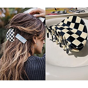 Checkered Hair Clip, Claw Banana Clips for Thick Hair Black White Jaw Clips French Tortoise Shell Grip Pin Teeth y2k Accessories for Women Girls (2Pack)