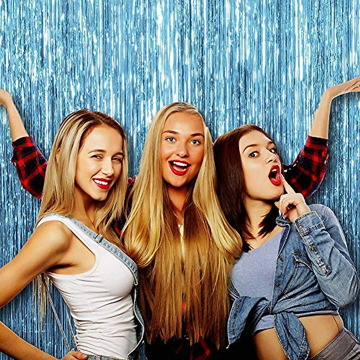 Twinkle Star 2 Pack Photo Booth Backdrop Foil Curtain Tinsel Backdrop Environmental Background for Birthday Party, Wedding, Graduation, Christmas Decorations (Light Blue)