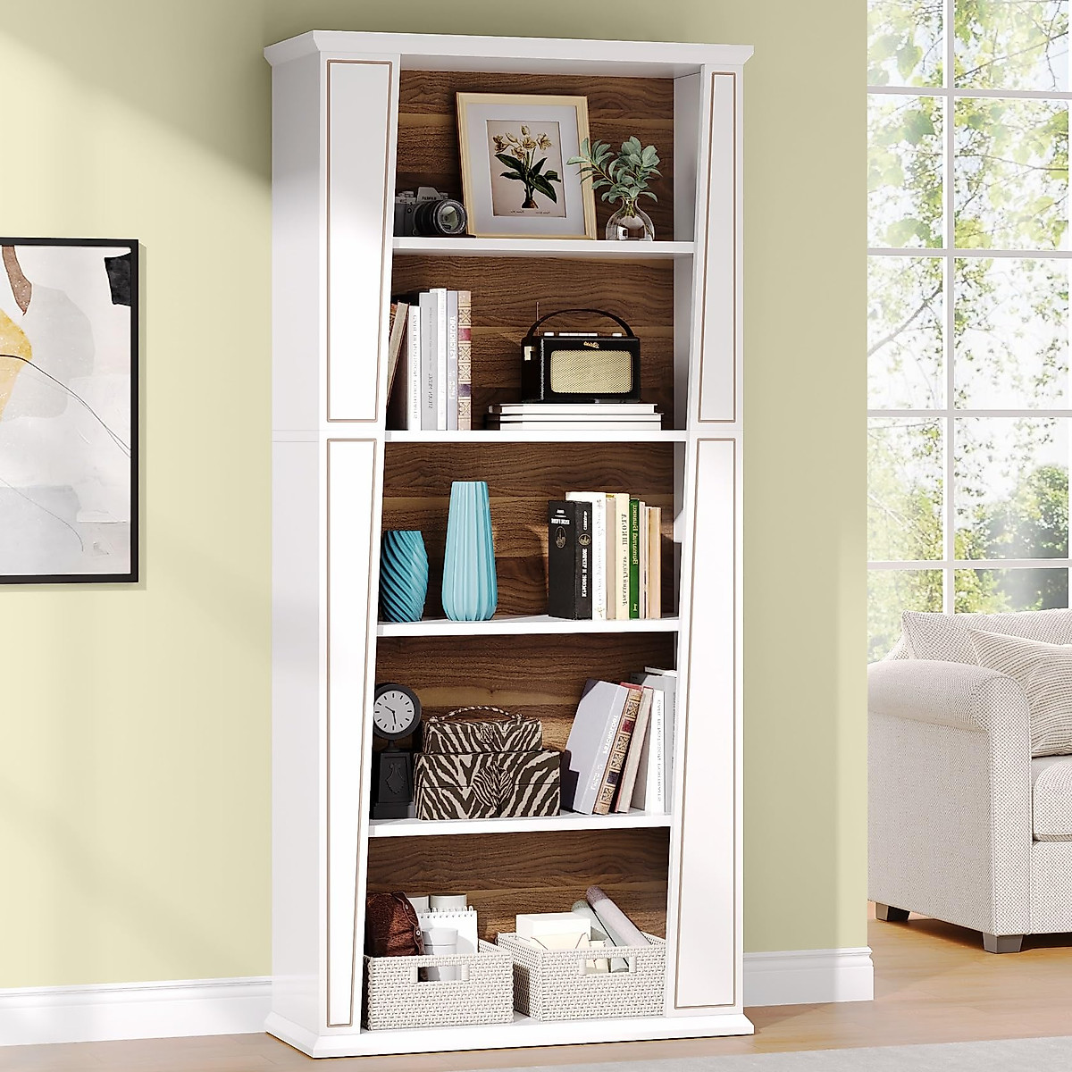 Tribesigns 70.9" Tall White Bookcase, 5-Tier Wood Bookshelf with Storage Shelves, Modern Free-Standing Library Book Shelving Unit for Living Room, Home Office (1)