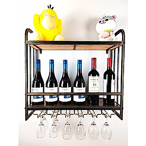 GXIONGMY (2 Tier - 23.6in) Industrial Wine Rack Wall Mounted, Easy to Install, Hanging Wine Rack, 100% Pine Solid Wood, Galvanized Steel