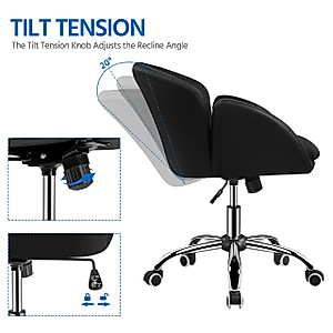 Yaheetech Cute Petal Desk Chair Home Office Chair Swivel Leather Desk Chair Makeup Vanity Chair with Armrests for Bedroom Modern Computer Rolling Chair for Women Black