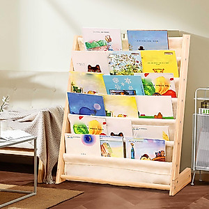 SanBouSi 6 Tier Kids Bookshelf Pine Book Display Stand for Kid s Books and Magazines Easy to Reach Kid Book Shelves for Nursery, Bedroom, Playroom, Classroom