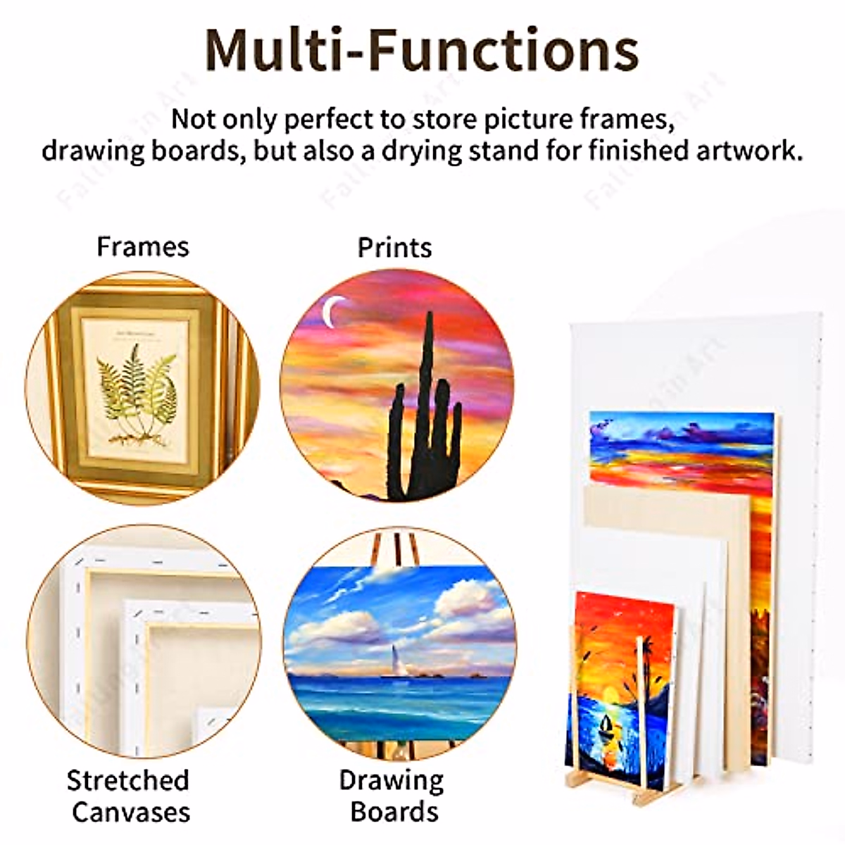 Falling in Art Large Wooden Art Storage Rack - Canvas Drying Stand for Artworks, Frames, Canvases, Drawing Boards, Prints, Panels, Paintings Display