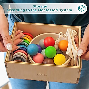 Ulanik Balls on Plates Toddler Montessori Toys for 1+ Year Old Kids Wooden Matching Game for Learning Color Sorting and Counting — 12 Balls, 1.18 in