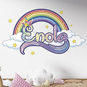Kyle Cornhole Rainbow Wall Decals - Personalized Unicorn for Girls Bedroom Name Decal Room Decor Sticker Nursery Art, Green,rainbow