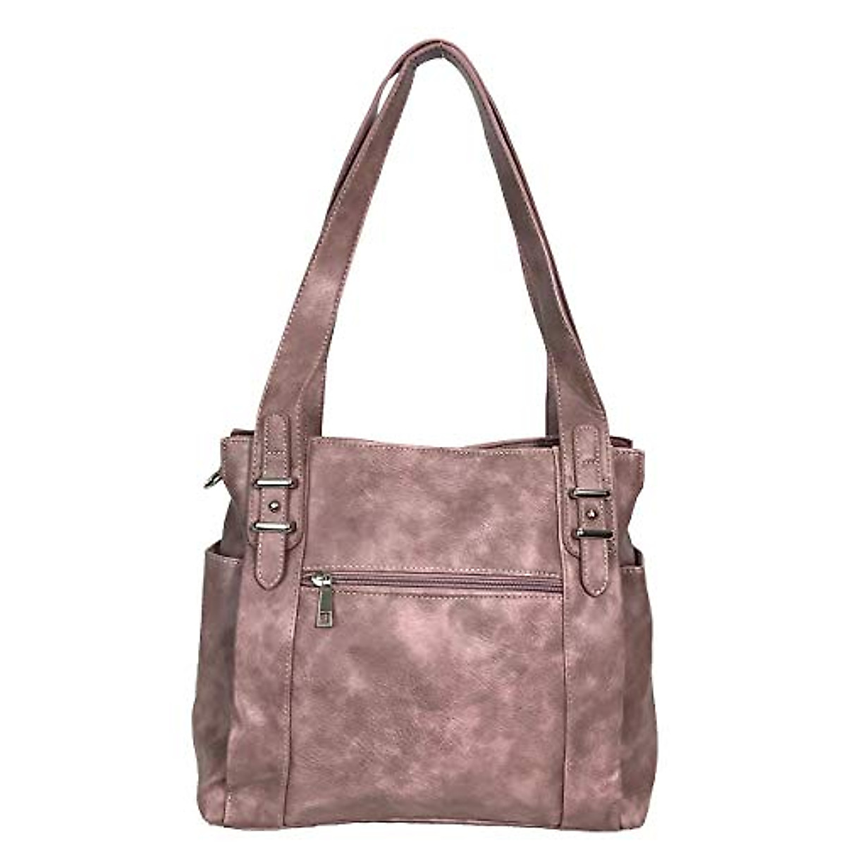 Zzfab Multi Pockets Double Handles Faux Leather Concealed Carry Purse with Hidden Locking Zipper Mauve